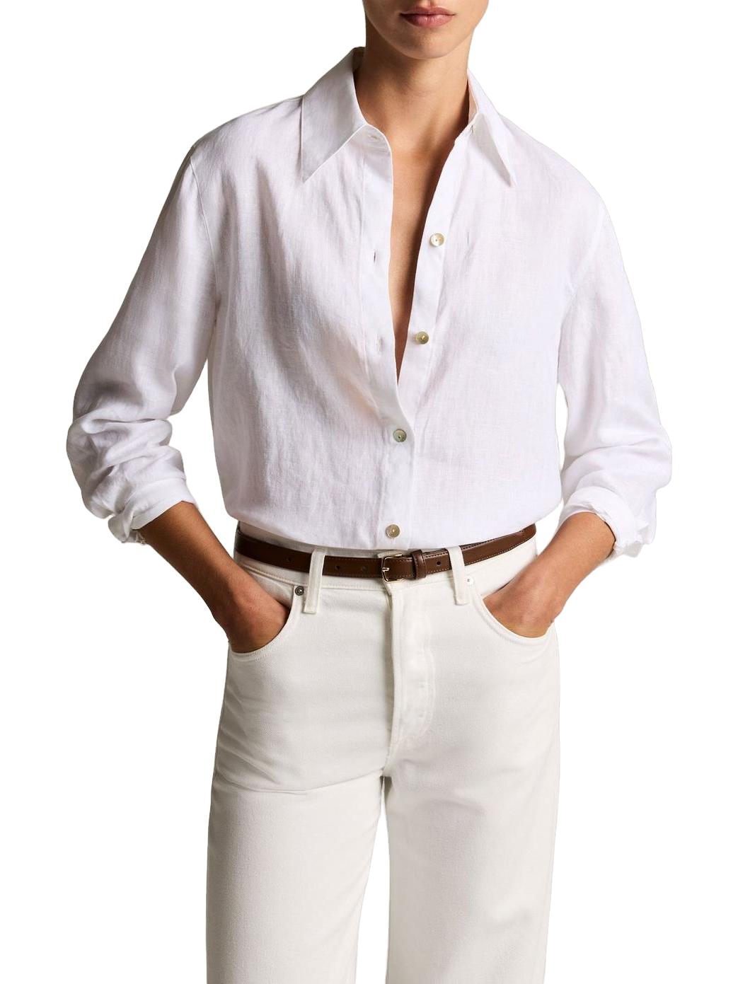 VINCE Vince Linen Button-Front Shirt with Exaggerated Collar
